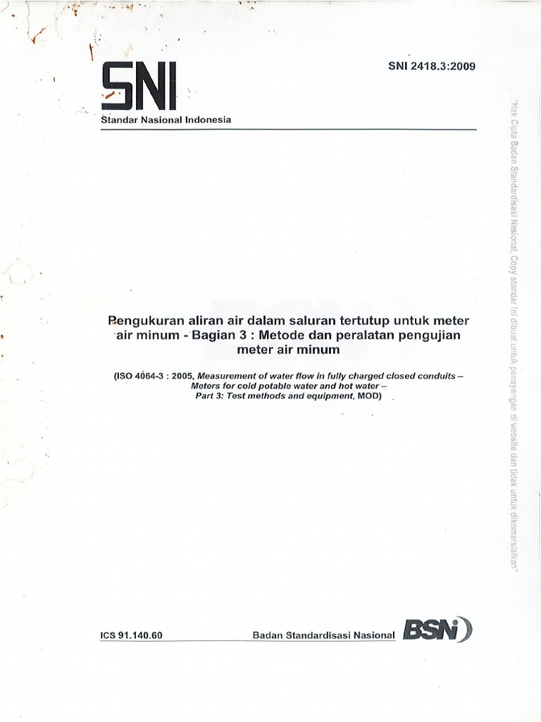 SNI 2418;3;2009 Pengujian Meter Air | PDF
