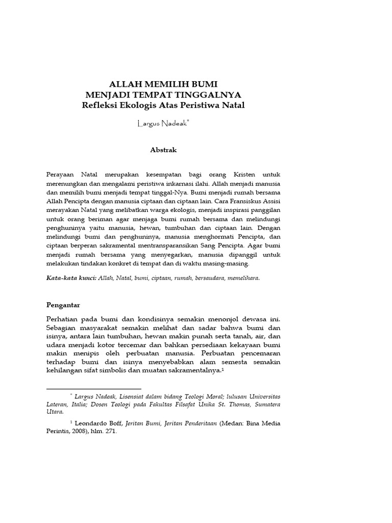 Allah Memilih Bumi Menjadi Tempat TinggalNya Refleksi Ekologis Atas Peristiwa Natal Largus ...
