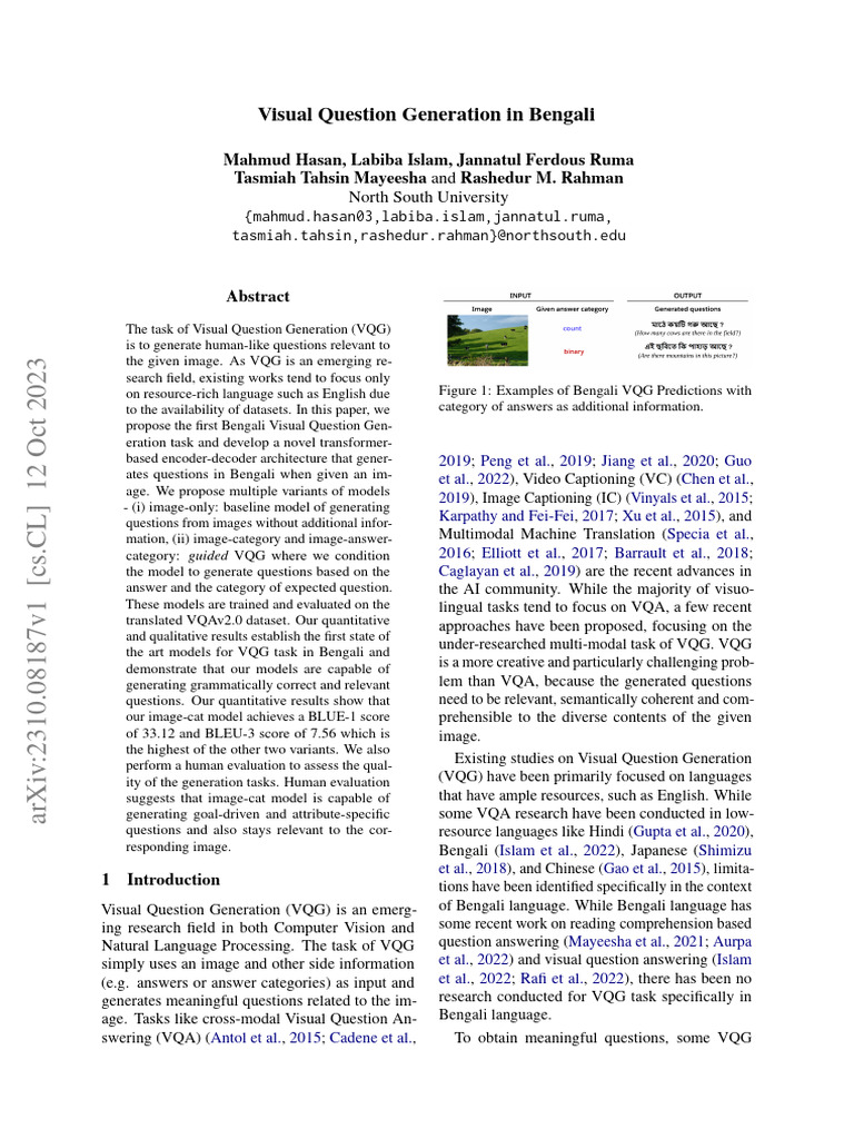 Visual Question Generation in Bengali | PDF | Learning | Machine Learning