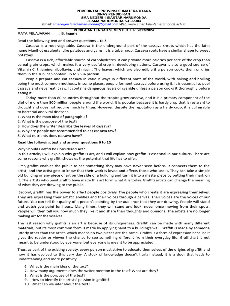 SB Soal Pts Kls X Genap 2024 | PDF | Graffiti | Crops