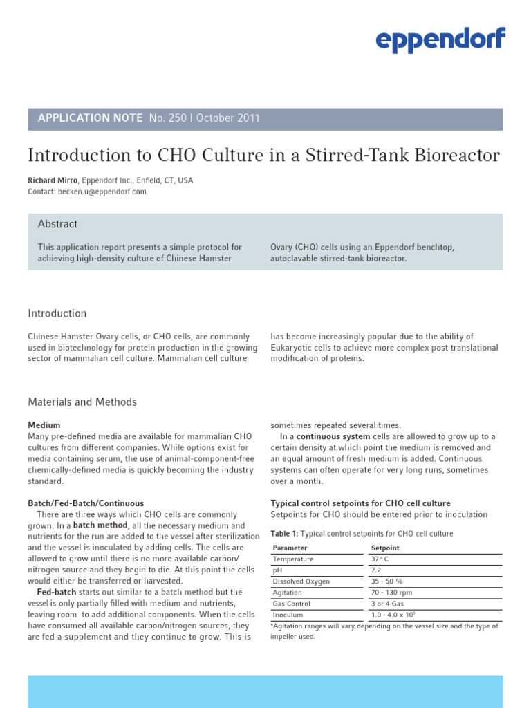 Fermentors Bioreactors - Application Note - 250 - CelliGen Family ...