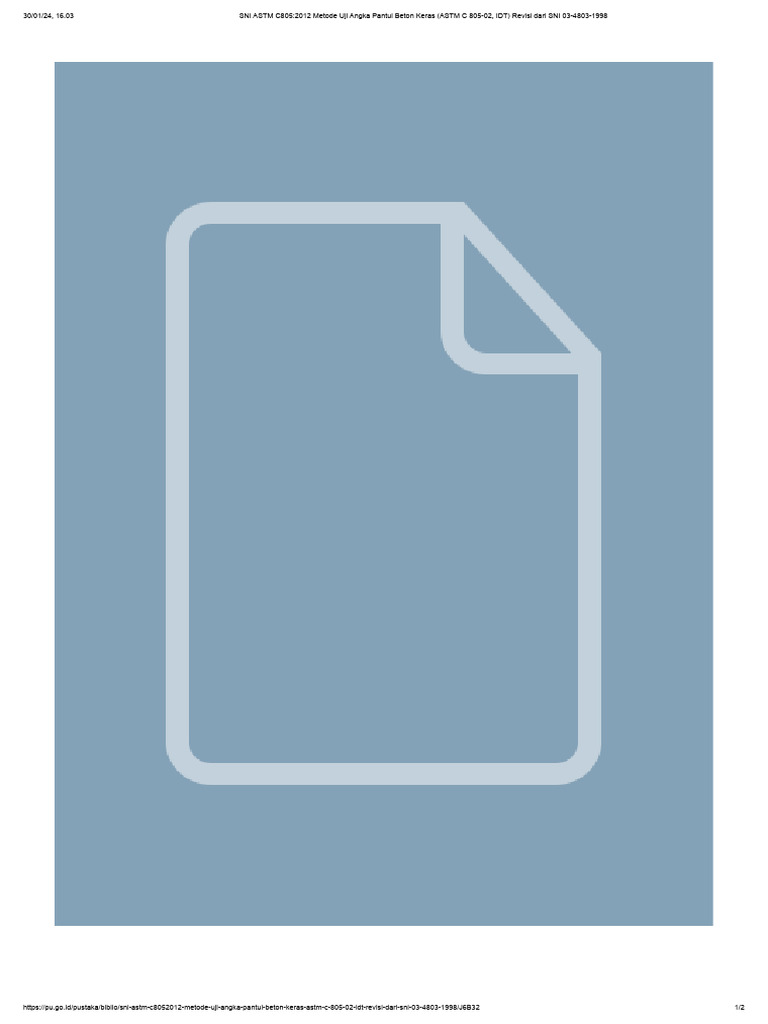 SNI ASTM C805 - 2012 Metode Uji Angka Pantul Beton Keras (ASTM C 805-02 ...