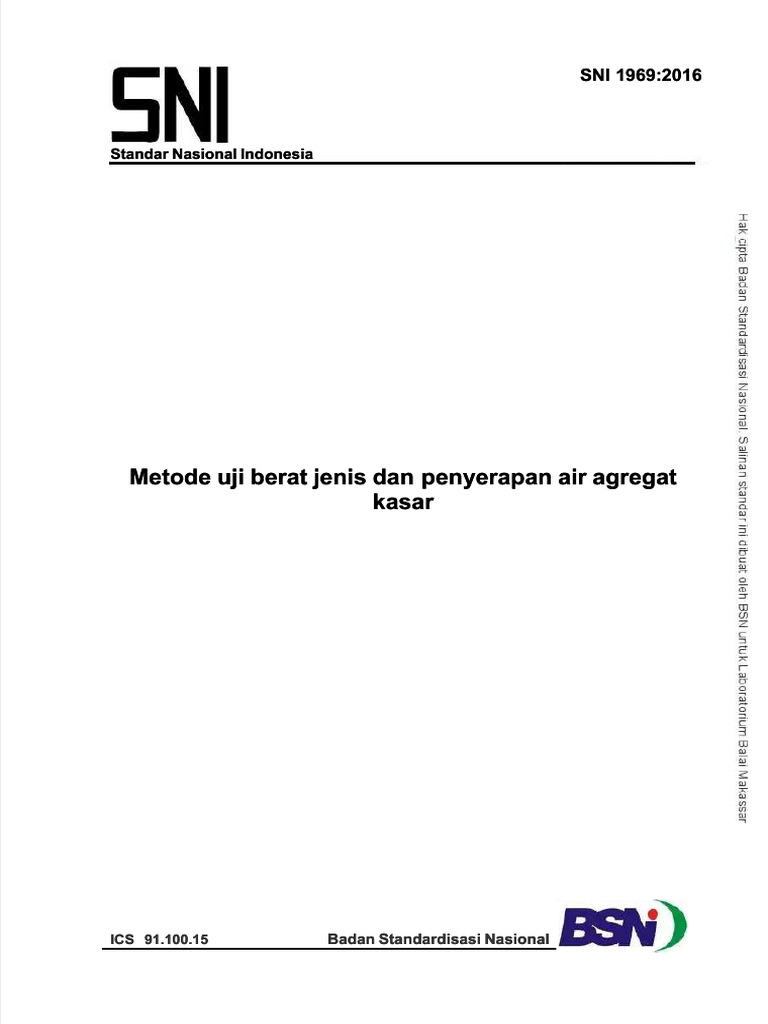 SNI 1969-2016 (Pengujian Berat Jenis Dan Penyerapan Agregat Kasar ...