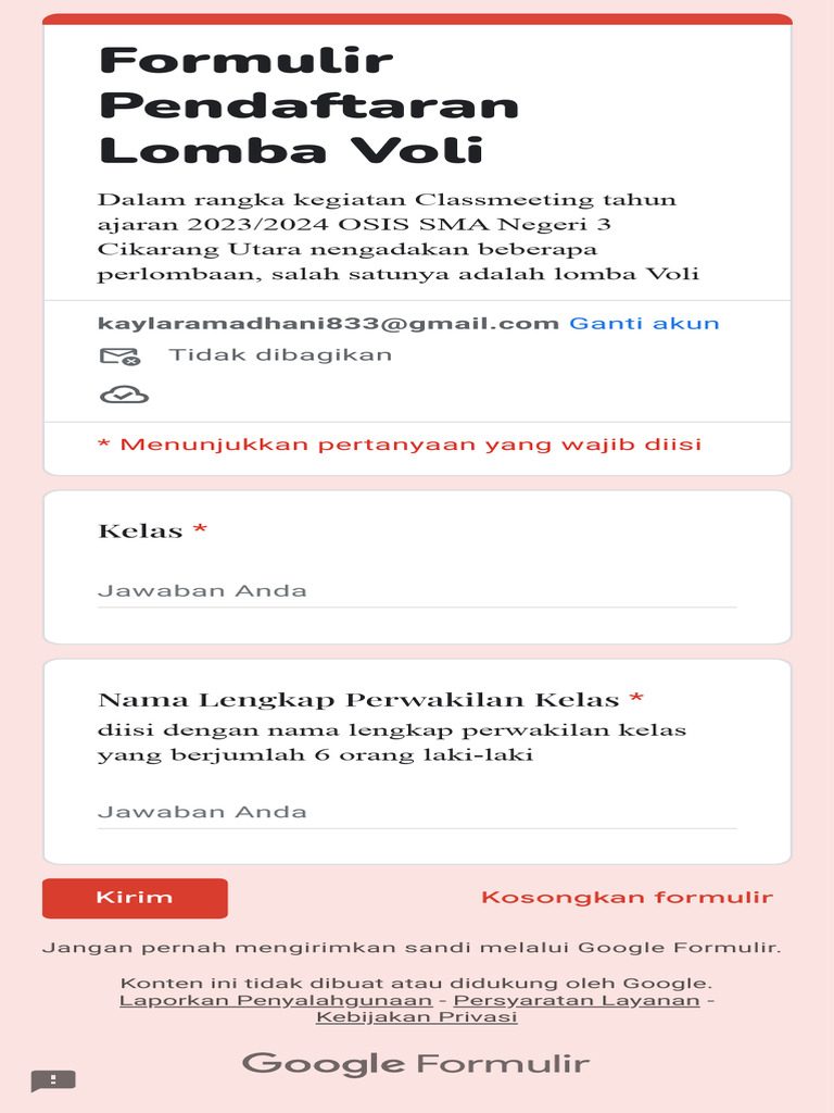 Formulir Pendaftaran Lomba Voli | PDF