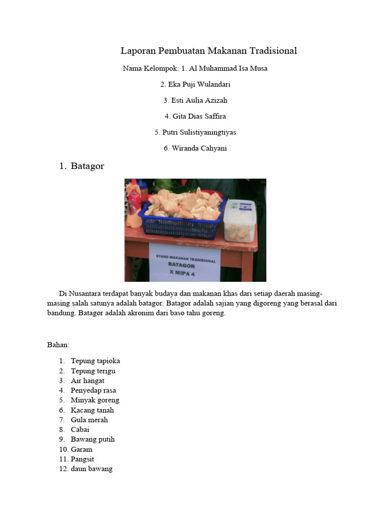 Laporan Pembuatan Makanan Tradisional Pdf