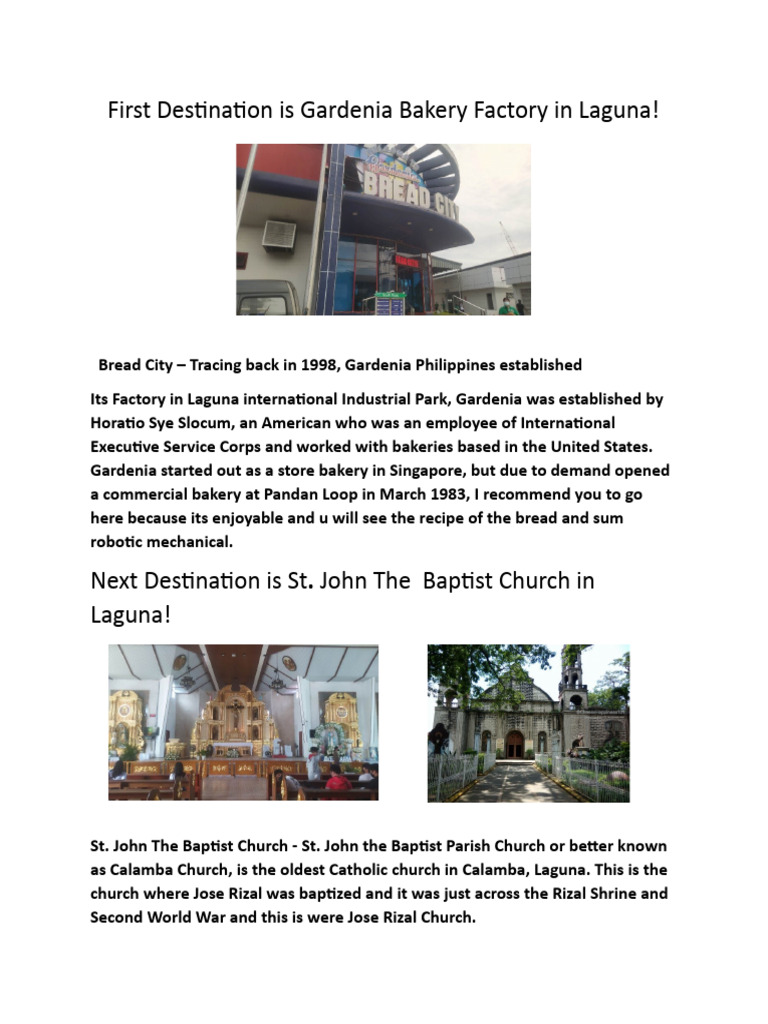 First Destination is Gardenia Bakery Factory in Laguna | PDF