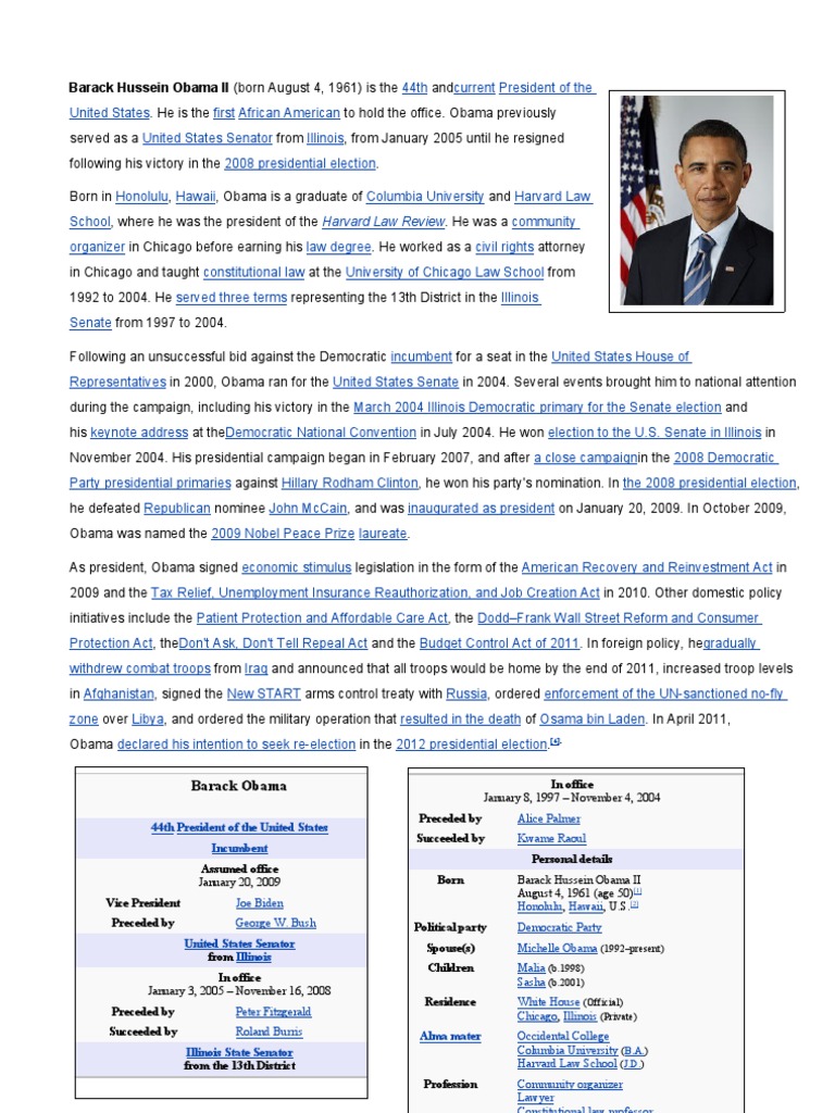 Barack Hussein Obama II | PDF | Barack Obama | United States ...