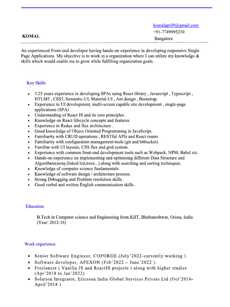 Komal Resume PDF | PDF