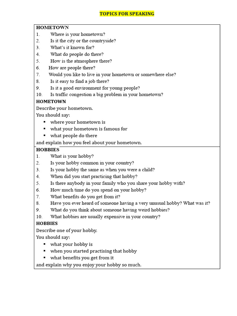 Topics For Speaking B1 | PDF | Clothing