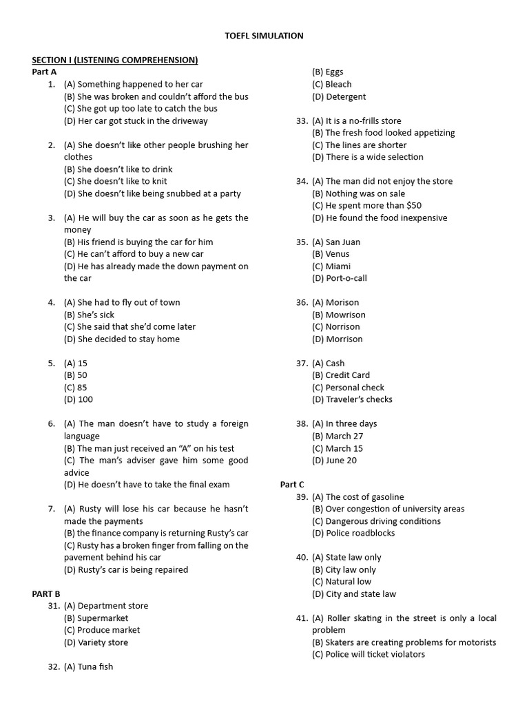 Toefl Simulation - Singkat Lengkap Semua Section | PDF | Heart