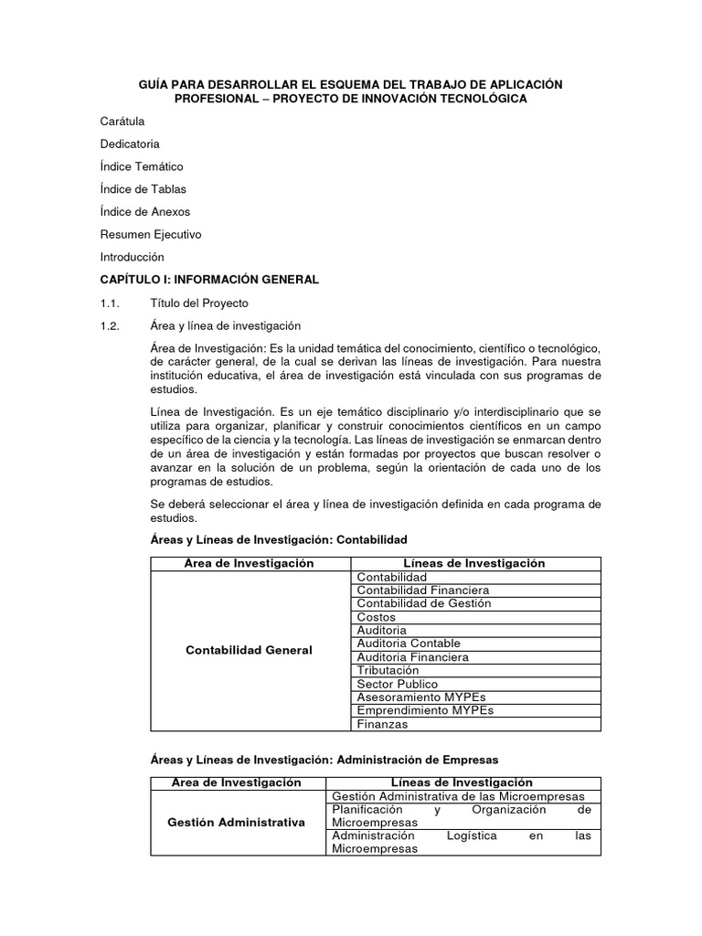 Cap. I - Guía para Desarrollar El Esquema Del Trabajo de Aplicación Profesional - Proyecto de ...