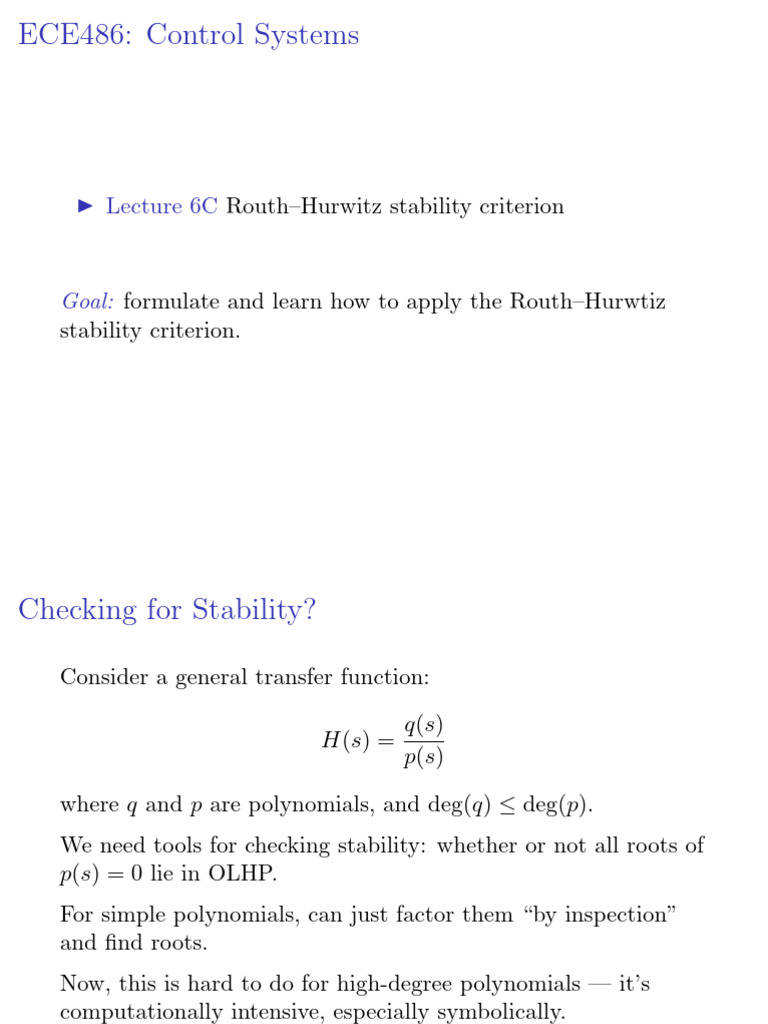 Routh-Hurwitz Stability Criterion Guide | PDF | Stability Theory ...