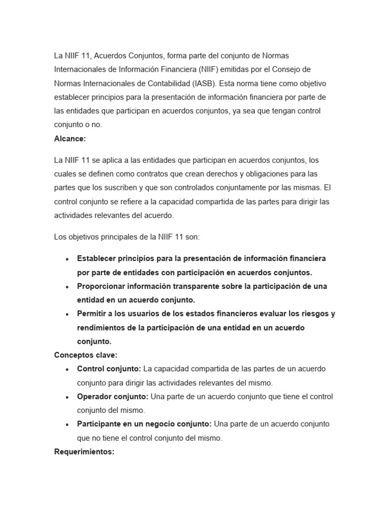 La NIIF 11-Acuerdos Conjuntos | PDF | normas internacionales de ...