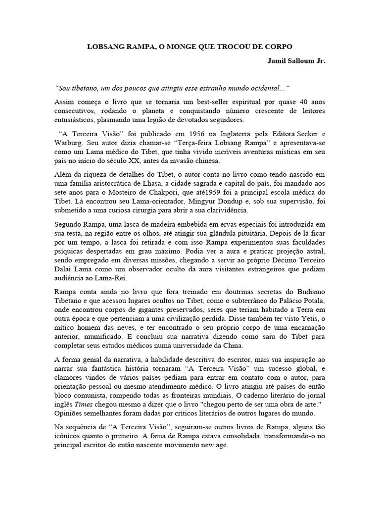 Lobsang Rampa: O Monge e Seu Legado | PDF | Tibete | Dalai Lama