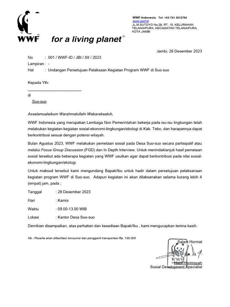 Undangan Program WWF di Suo-suo | PDF