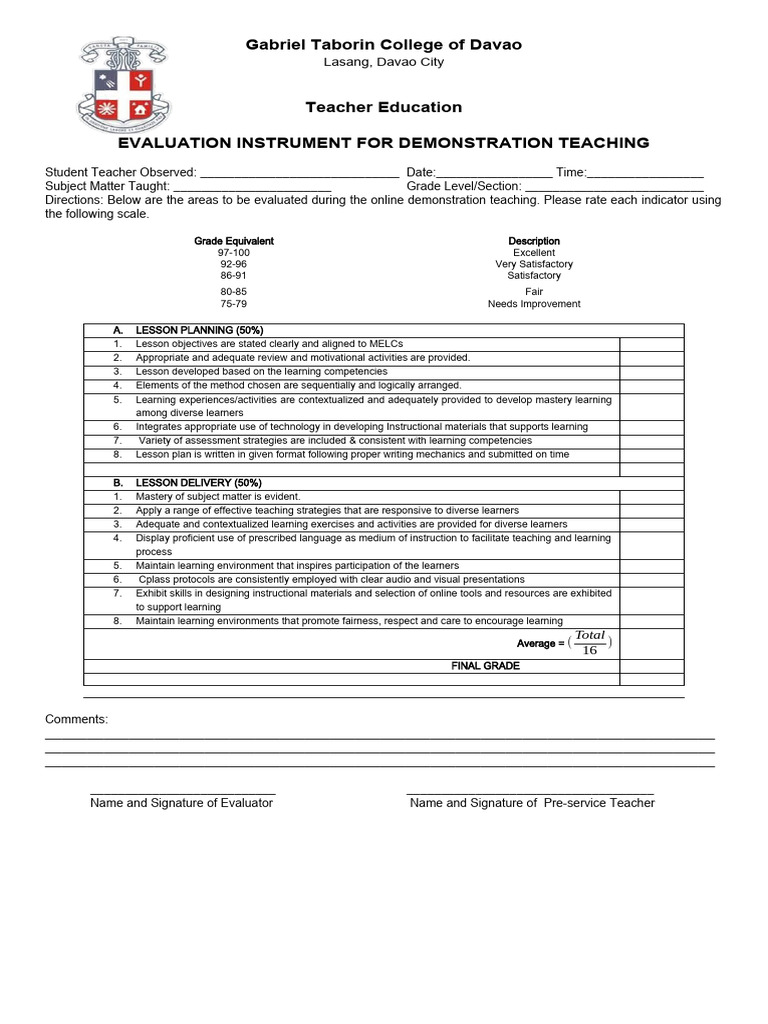DEMO-TEACHING Rating Sheet | PDF | Learning | Behavior Modification