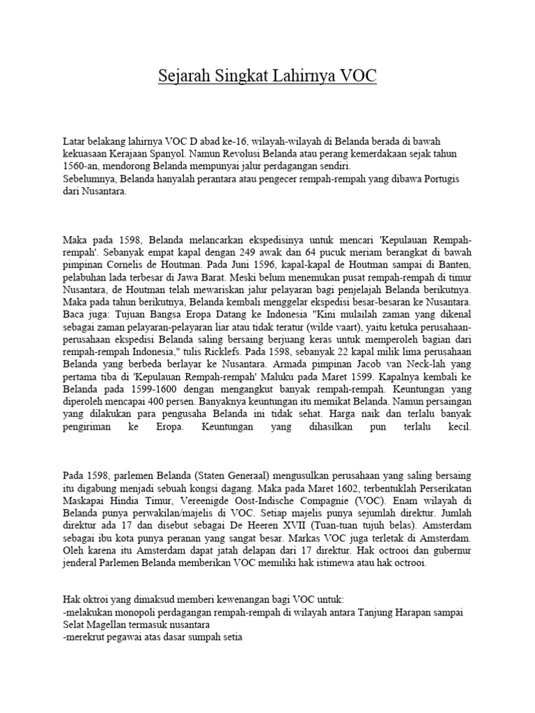 Sejarah Singkat Lahirnya VOC | PDF