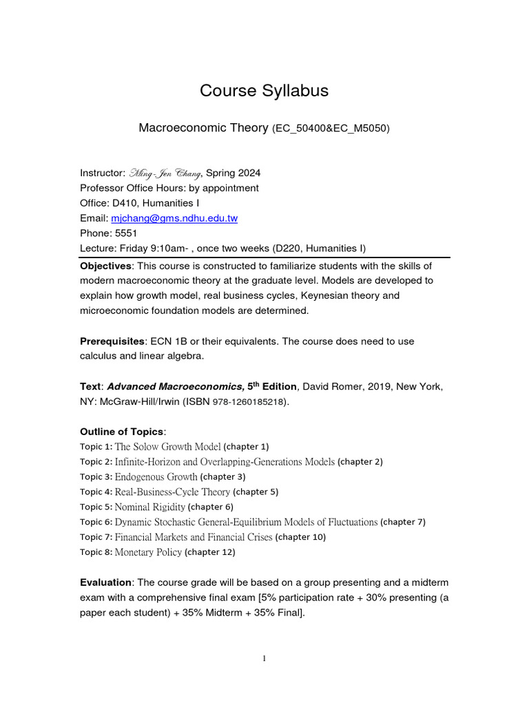 Syllabus Macro - Grad2024 | PDF | Macroeconomics | Monetary Policy