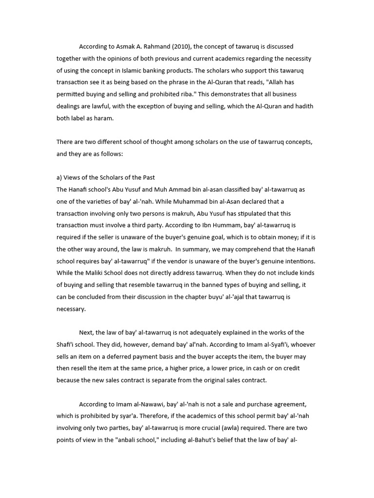 Understanding Tawarruq in Islamic Banking | PDF | Islamic ...