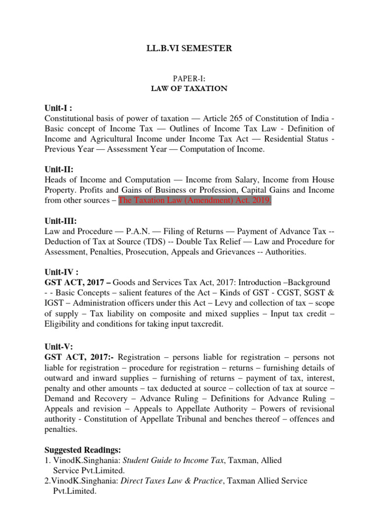 6th Sem Syllabus | PDF | Taxes | Human Rights