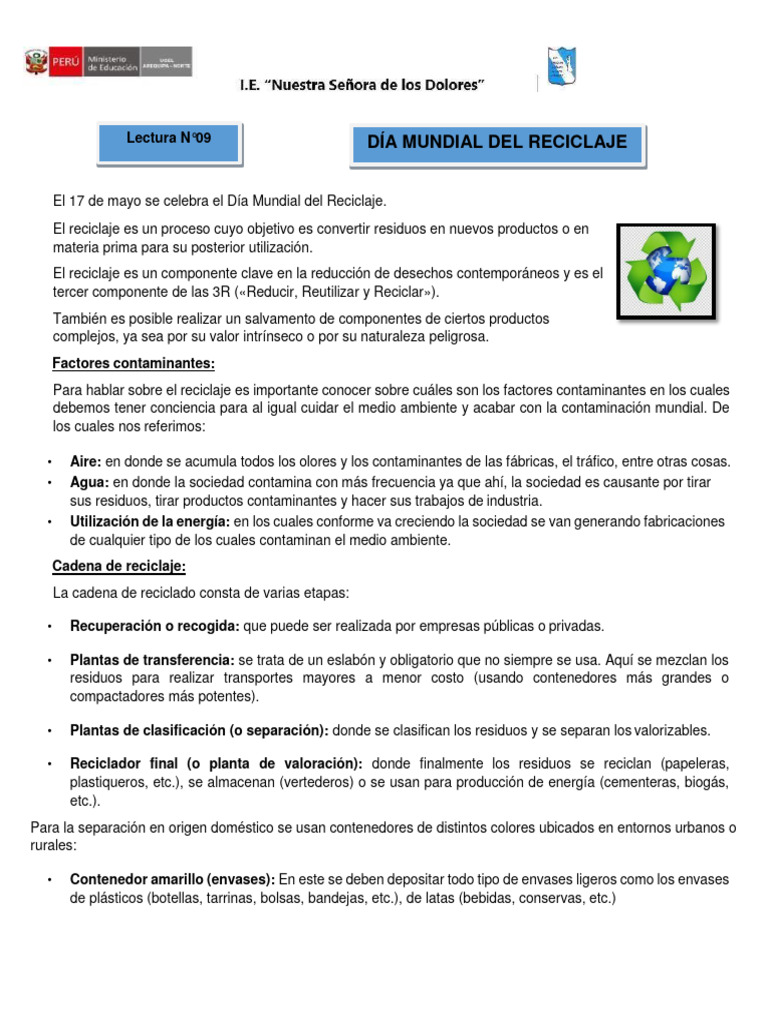L9 - Dia Mundial Del Reciclaje - Mery | PDF | Reciclaje | Residuos