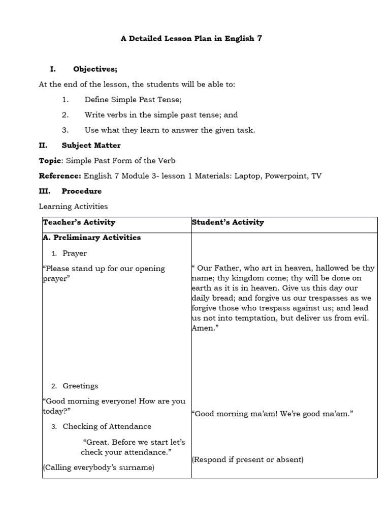 Simple Past Tense 22 | PDF | Grammatical Tense | Lord's Prayer