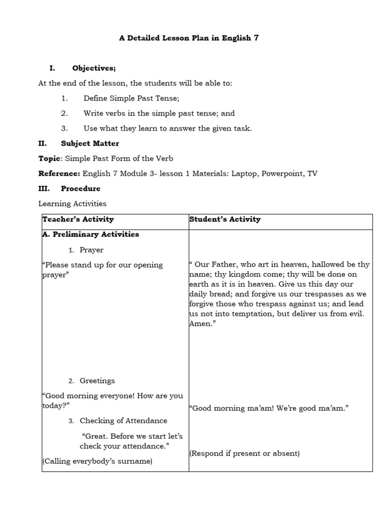 simple past tense | PDF | Grammatical Tense | Lord's Prayer