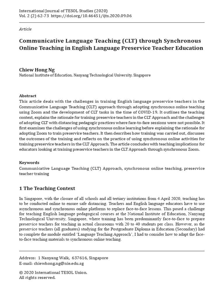 Communicative Language Teaching (CLT) Through Synchronous Online ...