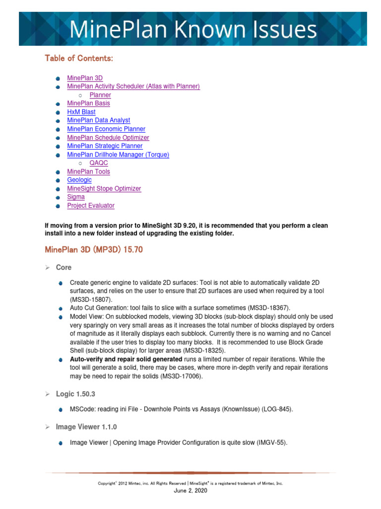 MineSight-Known-Issues | PDF | Databases | Scatter Plot