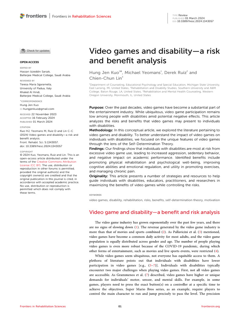 Video Games and Disability | PDF | Attention Deficit Hyperactivity Disorder | Learning