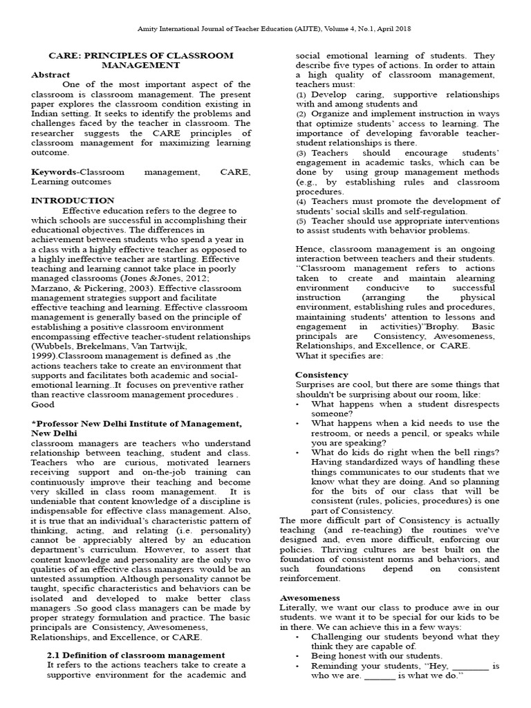CARE | PDF | Classroom Management | Teachers