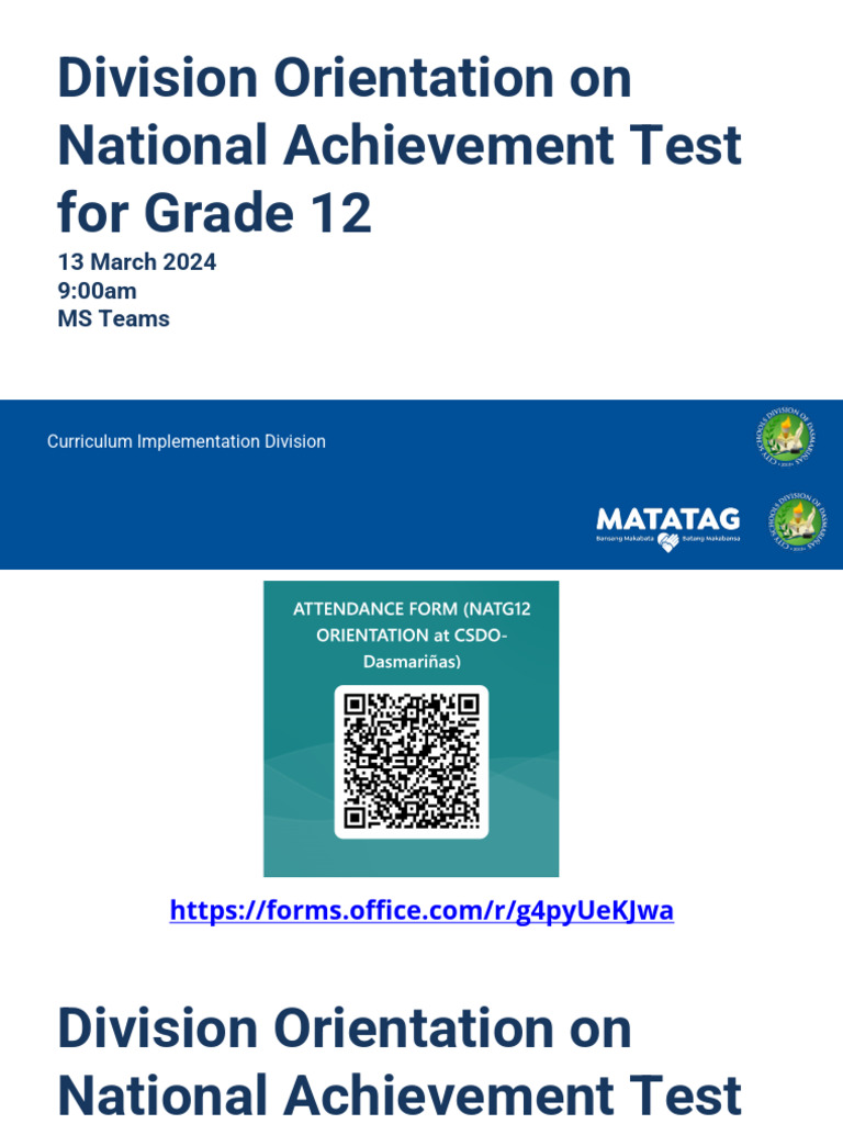 Division Orientation on 2024 NAT G12 | PDF | Information Literacy | Learning