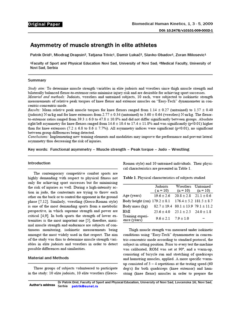 Asymmetry of Muscle Strength in Elite Athletes: Original Paper | PDF ...