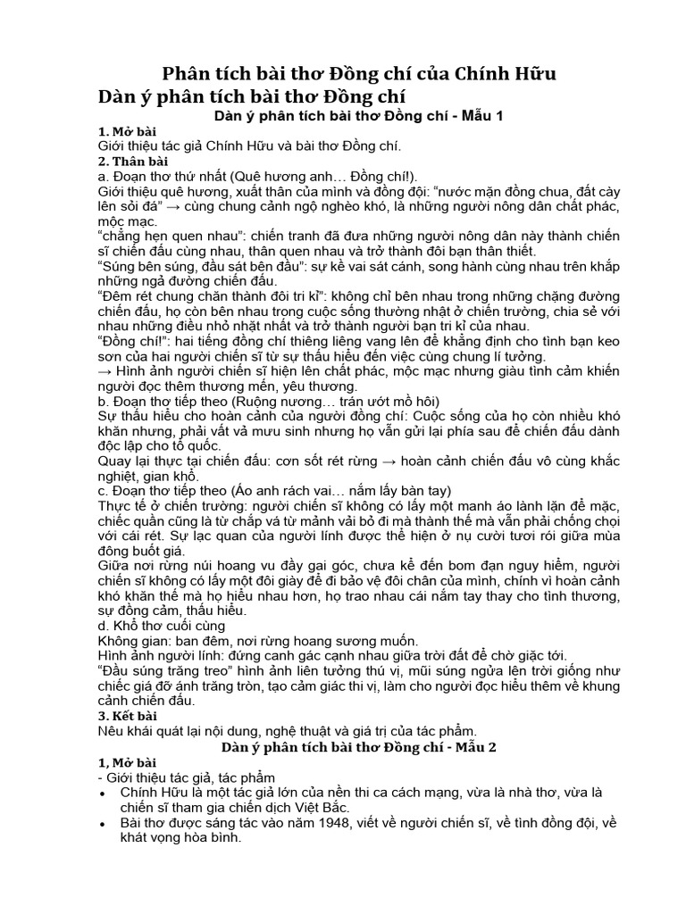Top 50 Bai Phan Tich Bai Tho Dong Chi Cua Chinh Huu | PDF