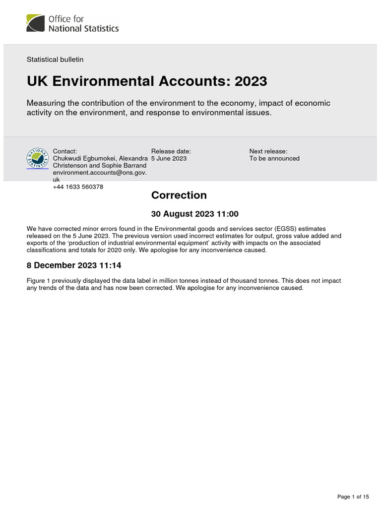 UK Environmental Accounts 2023 | PDF | Greenhouse Gas | Fuels