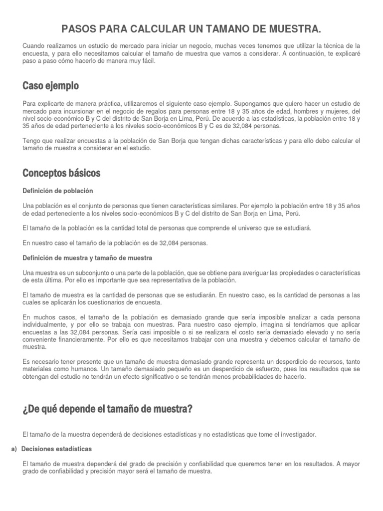 Pasos para Calcular Un Tamano de Muestra | Descargar gratis PDF | Intervalo de confianza ...