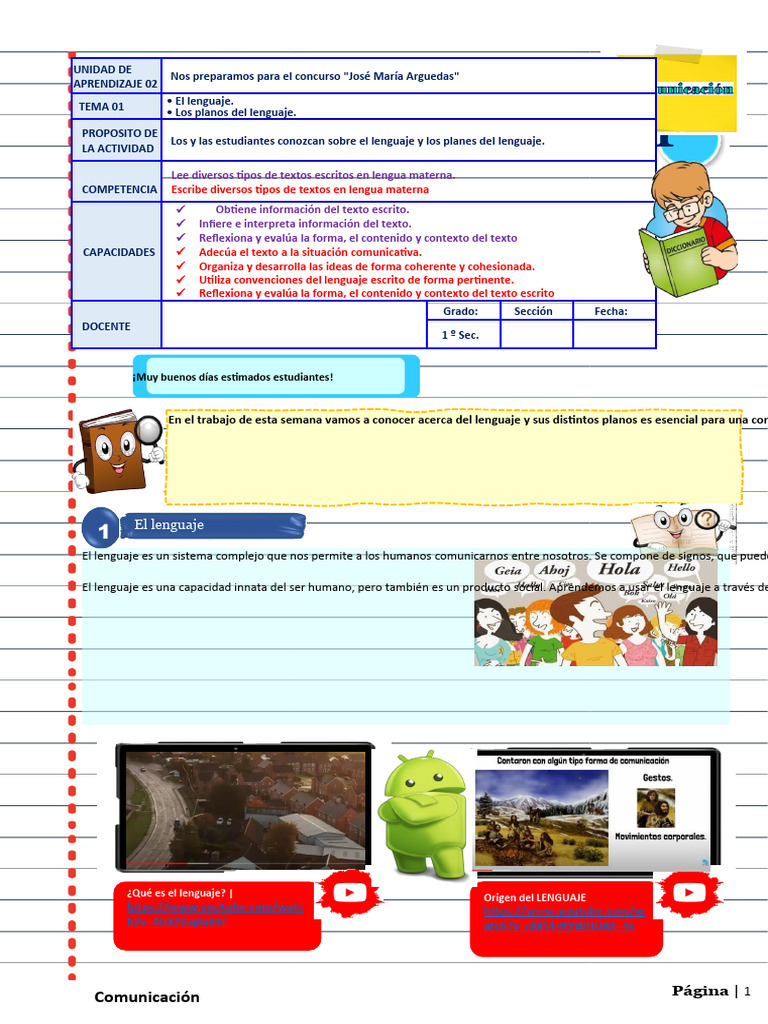 1º Sec. Comun. Ficha de Actv 01-2024 | PDF | Habla | Palabra