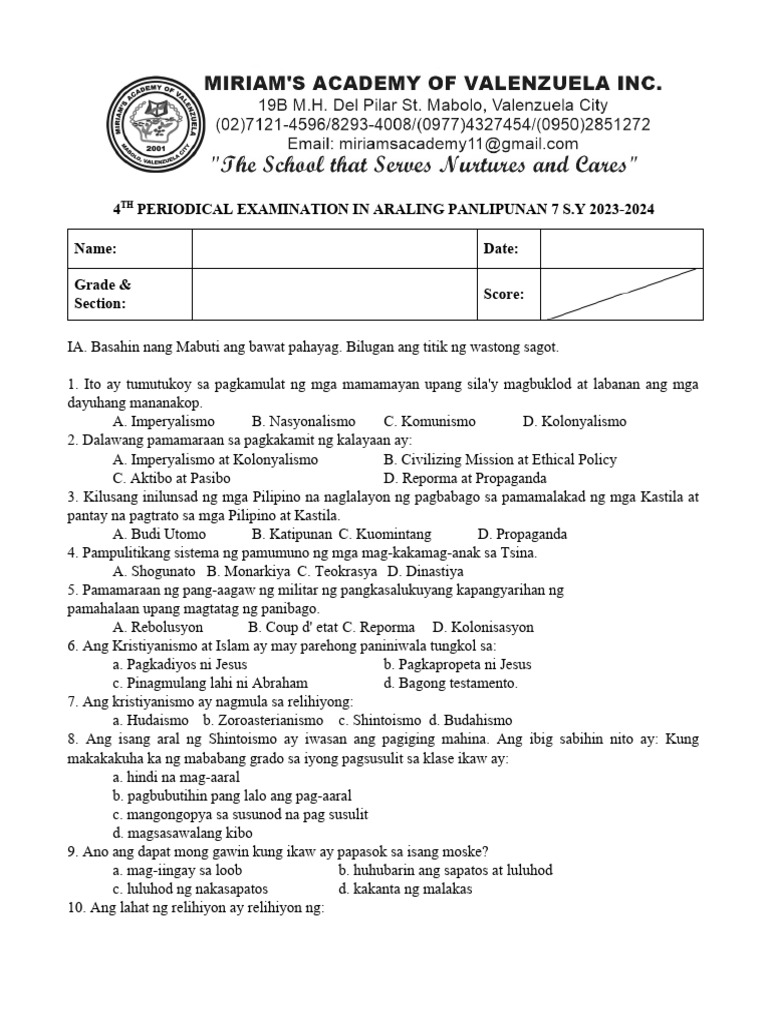 Ap 7 - 4TH Periodical Exam | PDF