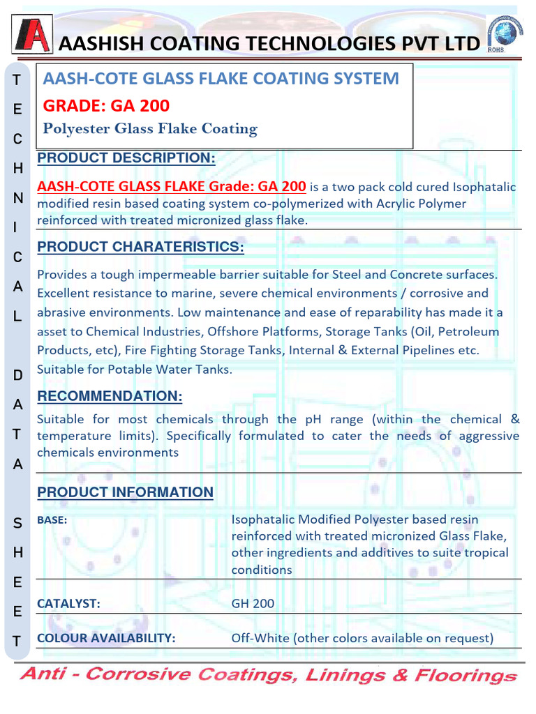 Glass Flake Coating GA 200 Guide | PDF | Glasses | Coating