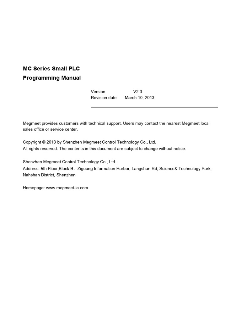 MC Series Small PLC Programming Manual | PDF | Programmable Logic ... MC Series Small PLC Programming Manual | PDF | Programmable Logic ...