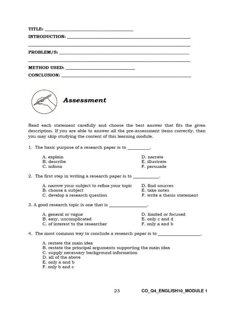 ENG10-Q4_ASSESSMENT-MOD_pp23-25 | PDF | Methodology | Theory
