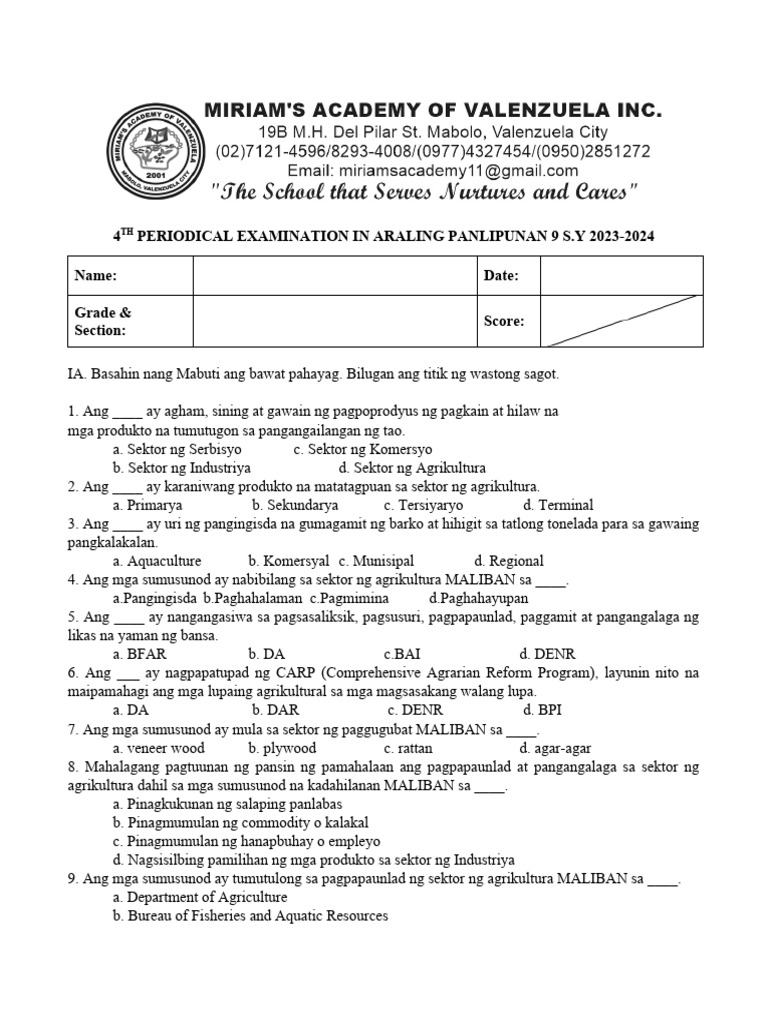 Ap 9 - 4TH Periodical Exam | PDF