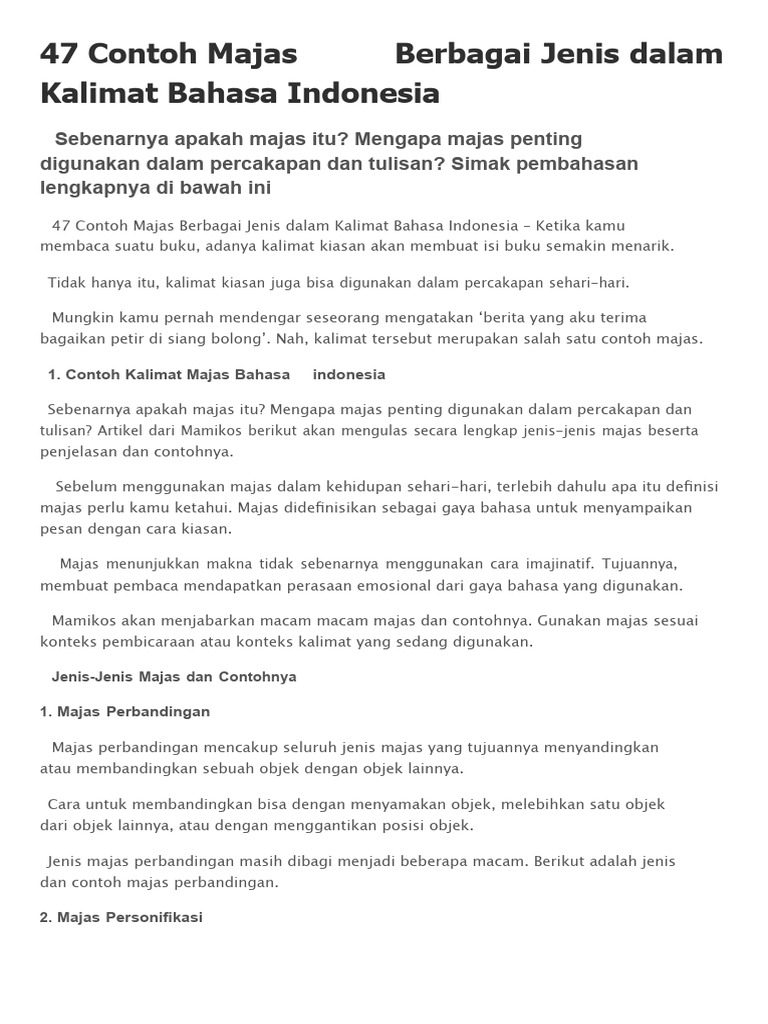 47 Contoh Majas Berbagai Jenis Dalam Kalimat Bahasa Indonesia ...