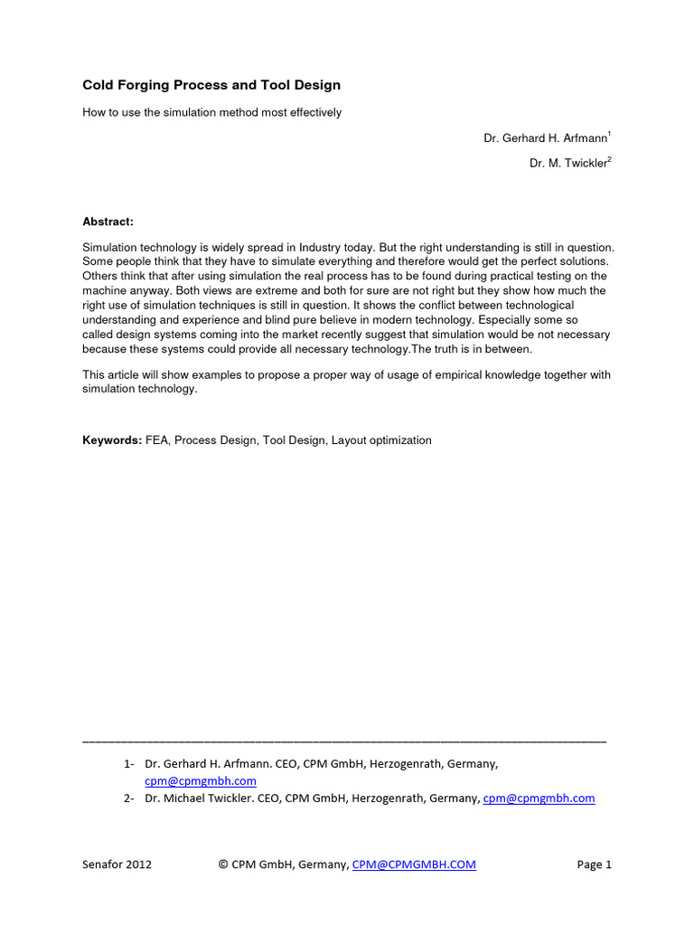 Cold Forging Process Tool Design | PDF | Finite Element Method | Simulation