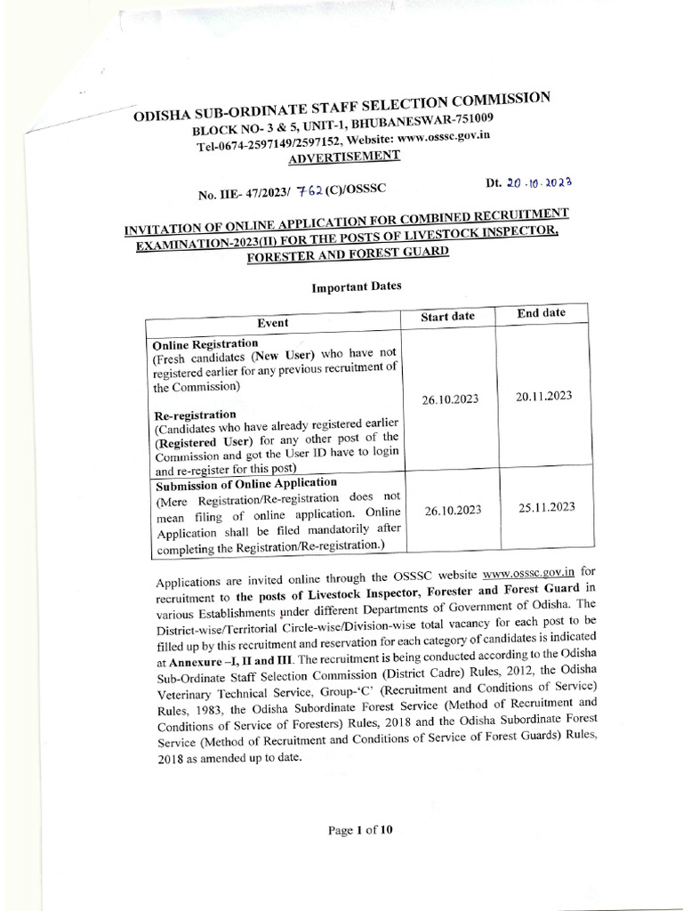 OSSSC CRE 2023 Recruitment Notification | PDF | Identity Document