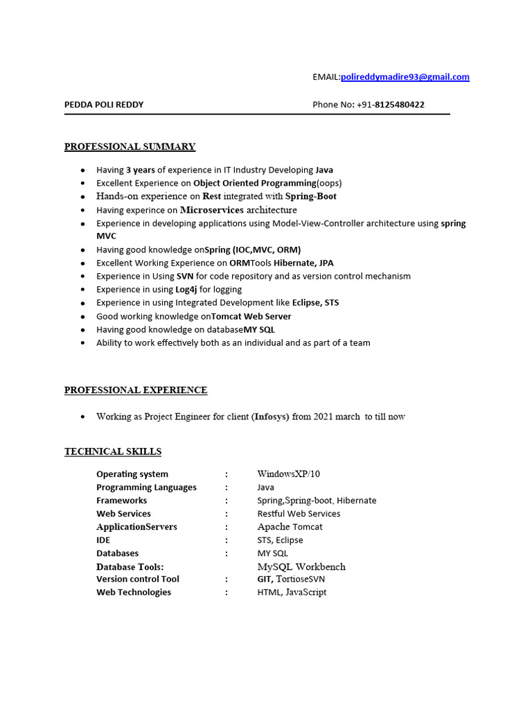 Poli Reddy 3years Java Exp | PDF | Eclipse (Software) | Computing