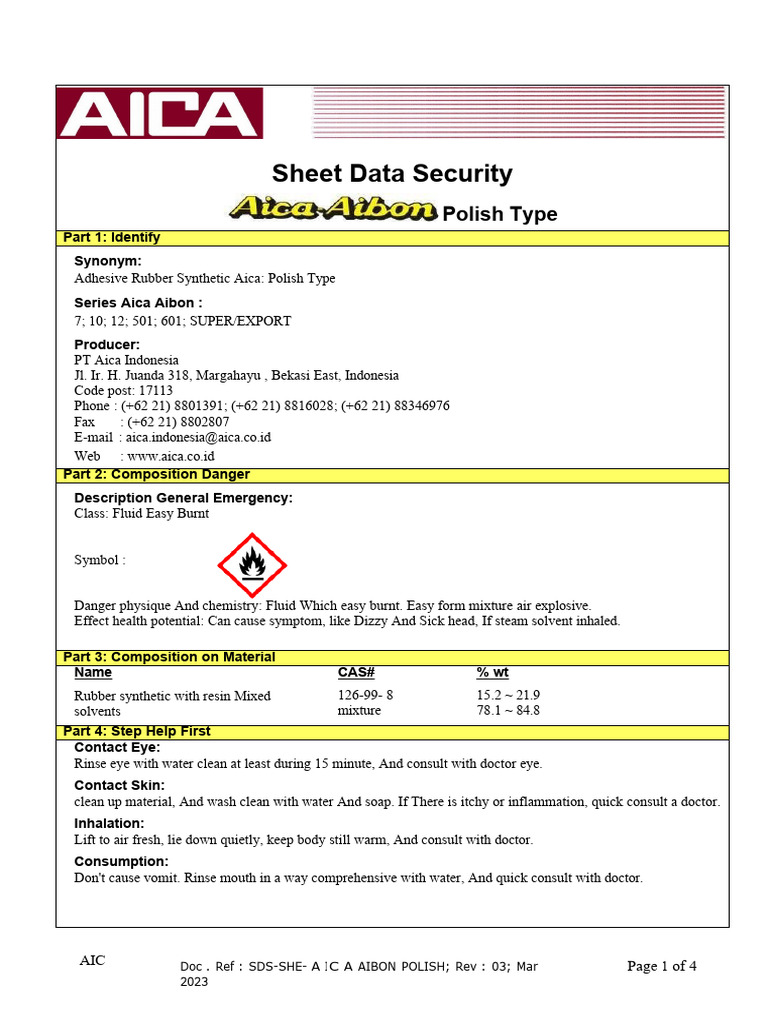 msds-aica-aibon-polish-2020 (ENG) | PDF | Personal Protective Equipment ...