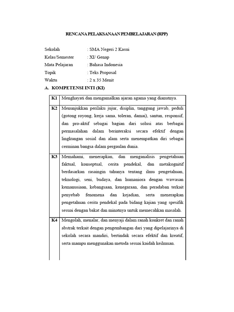 RPP - Sman 2 Kasui - Proposal - Alek Zulta | PDF | Karier & Perkembangan | Seni & Disiplin Bahasa