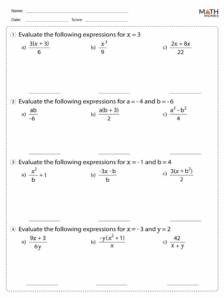 6th Grade Algebraic Expressions Worksheets With Answers | PDF