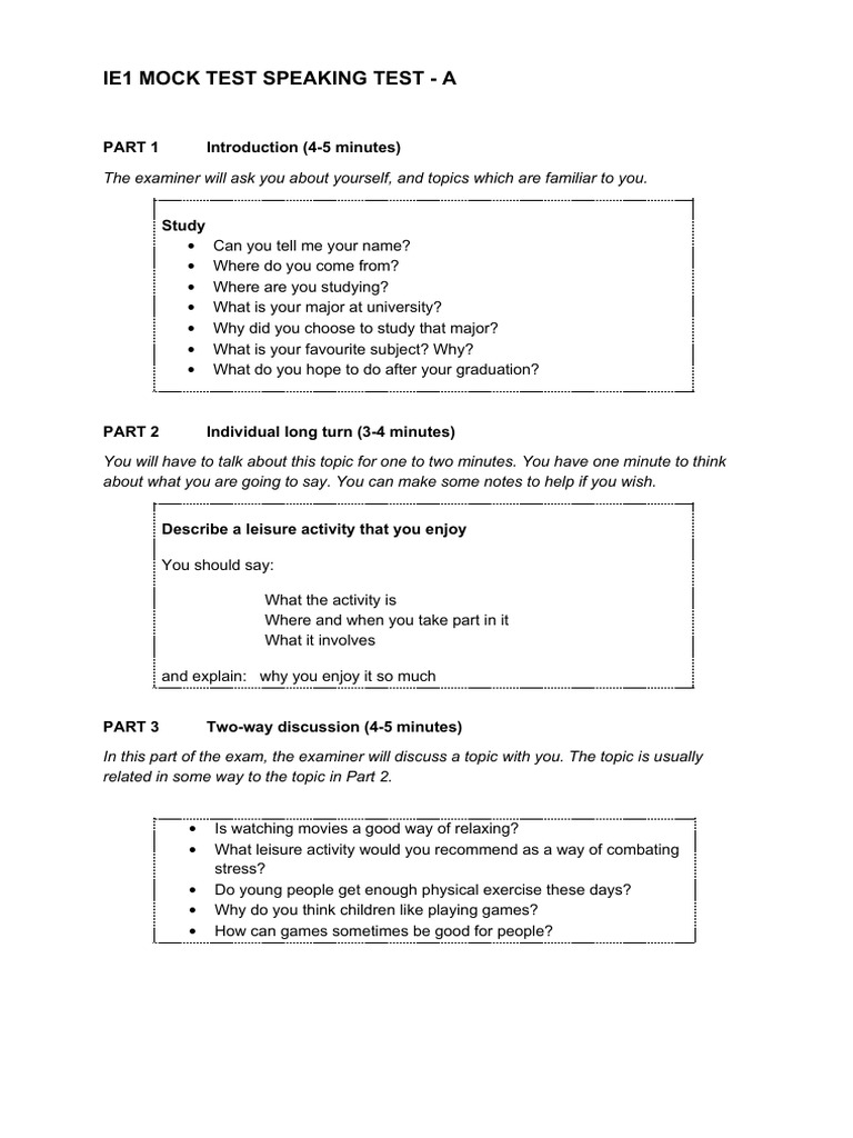 03 IE1 Mock Speaking Test A | PDF | Career & Growth | Self-Improvement